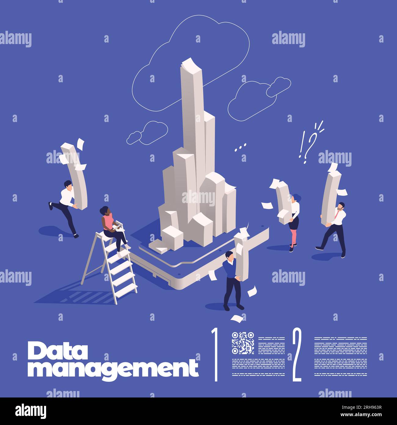 Data management concept icons isometric composition with characters of ...