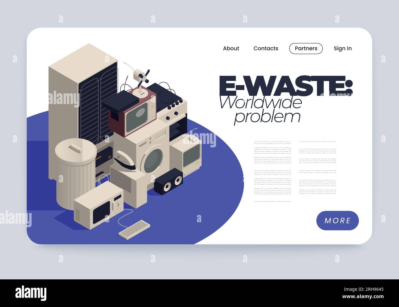 E-waste management isometric web site landing page with clickable ...