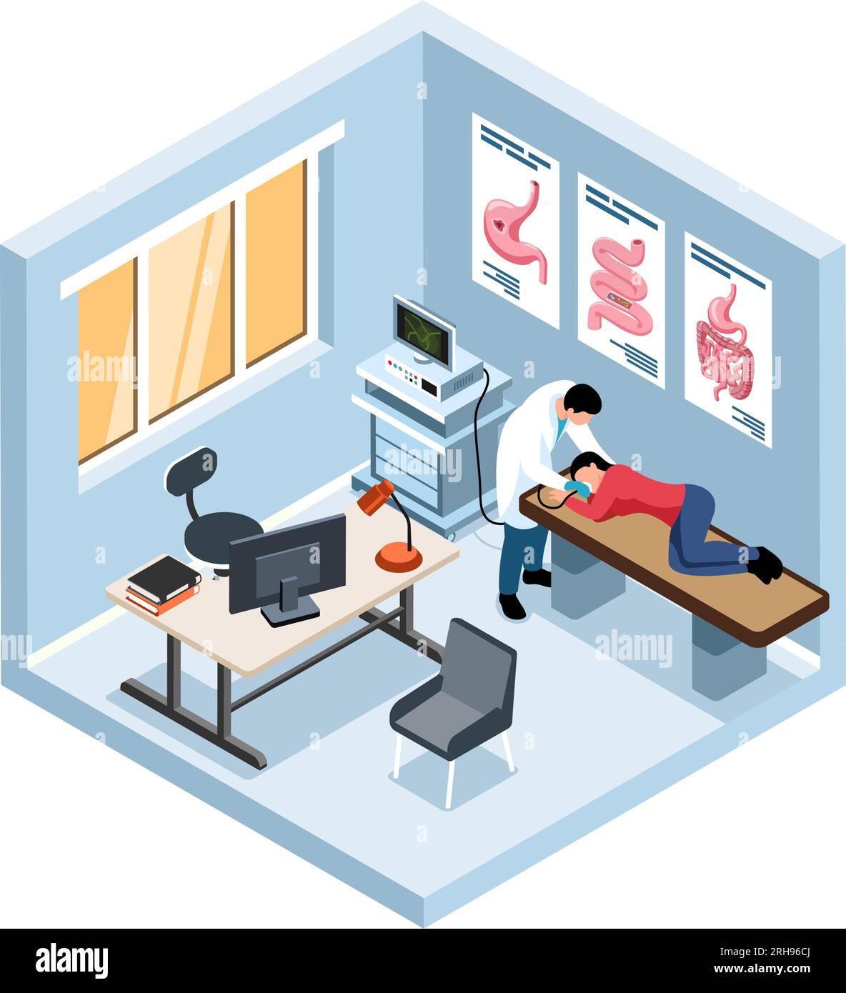 Gastroenterologist and male patient during endoscopy medical ...