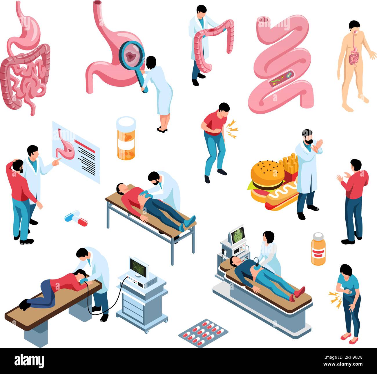 Gastroenterologist isometric set with doctors patients and medical ...