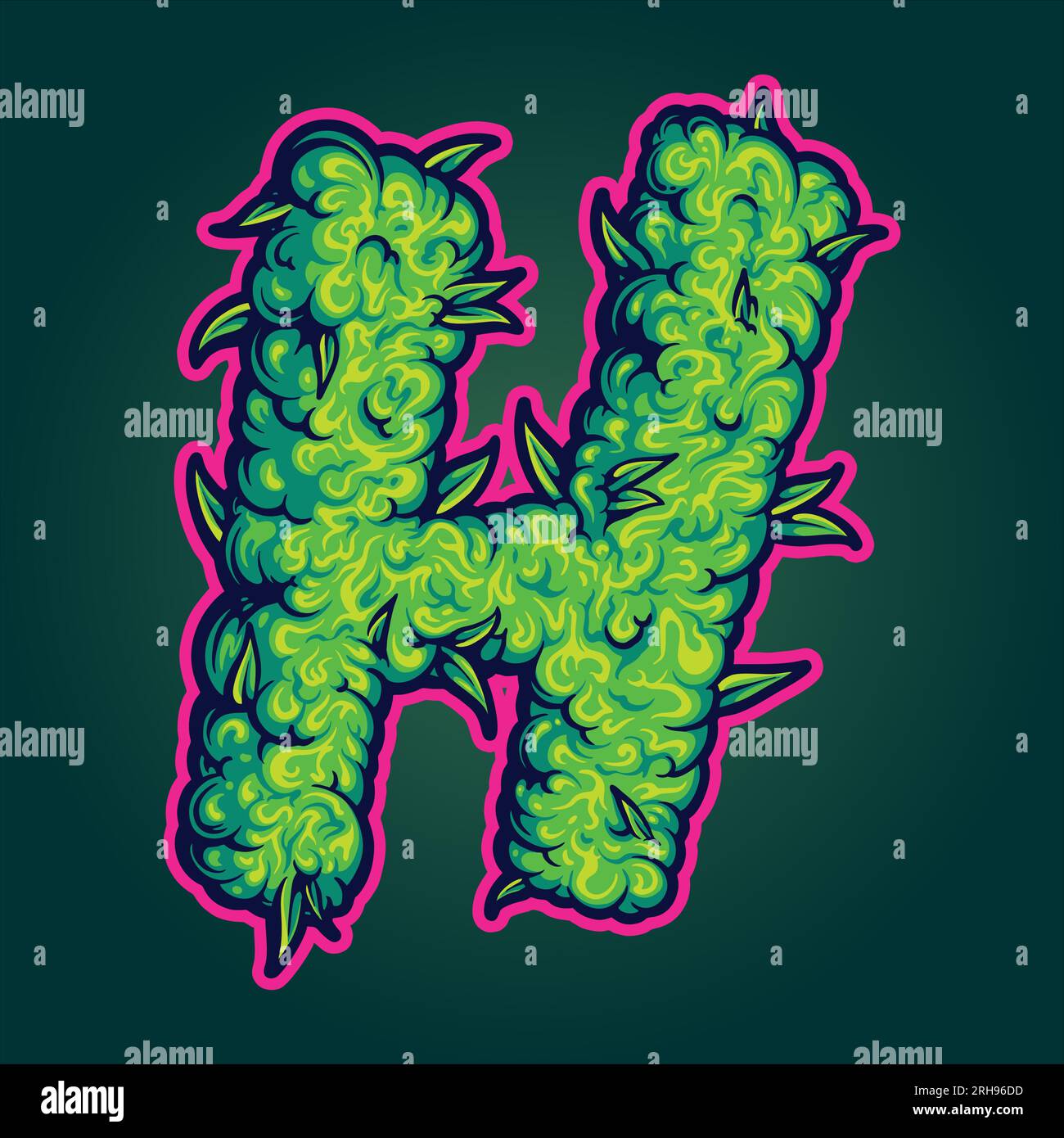 Bold H Monogram with marijuana bud texture initial vector illustrations ...