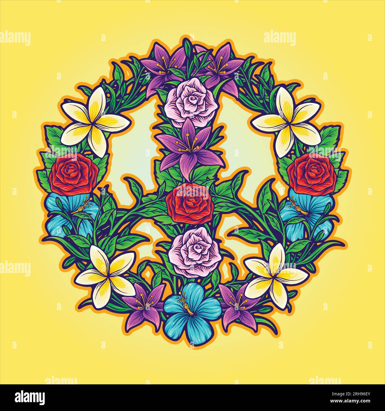 Bohemian peace symbol with decorative flowers vector illustrations for ...