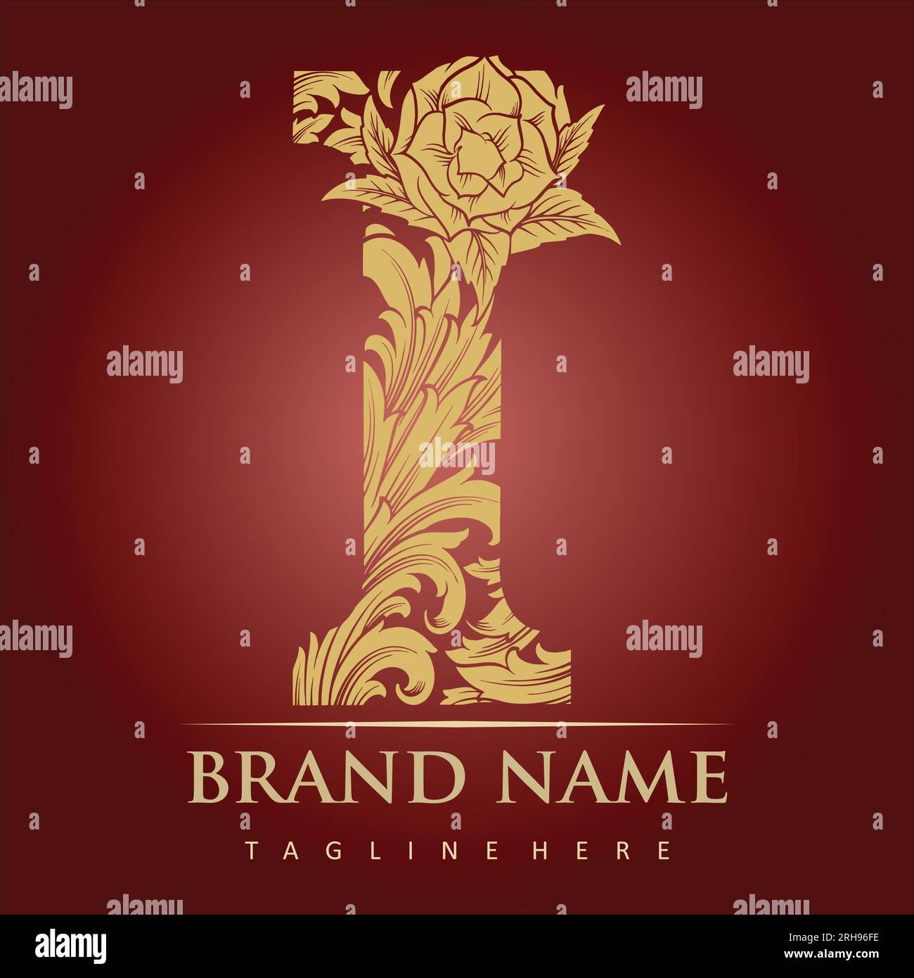 Delicate engraved floral ornament monogram initial I vector ...