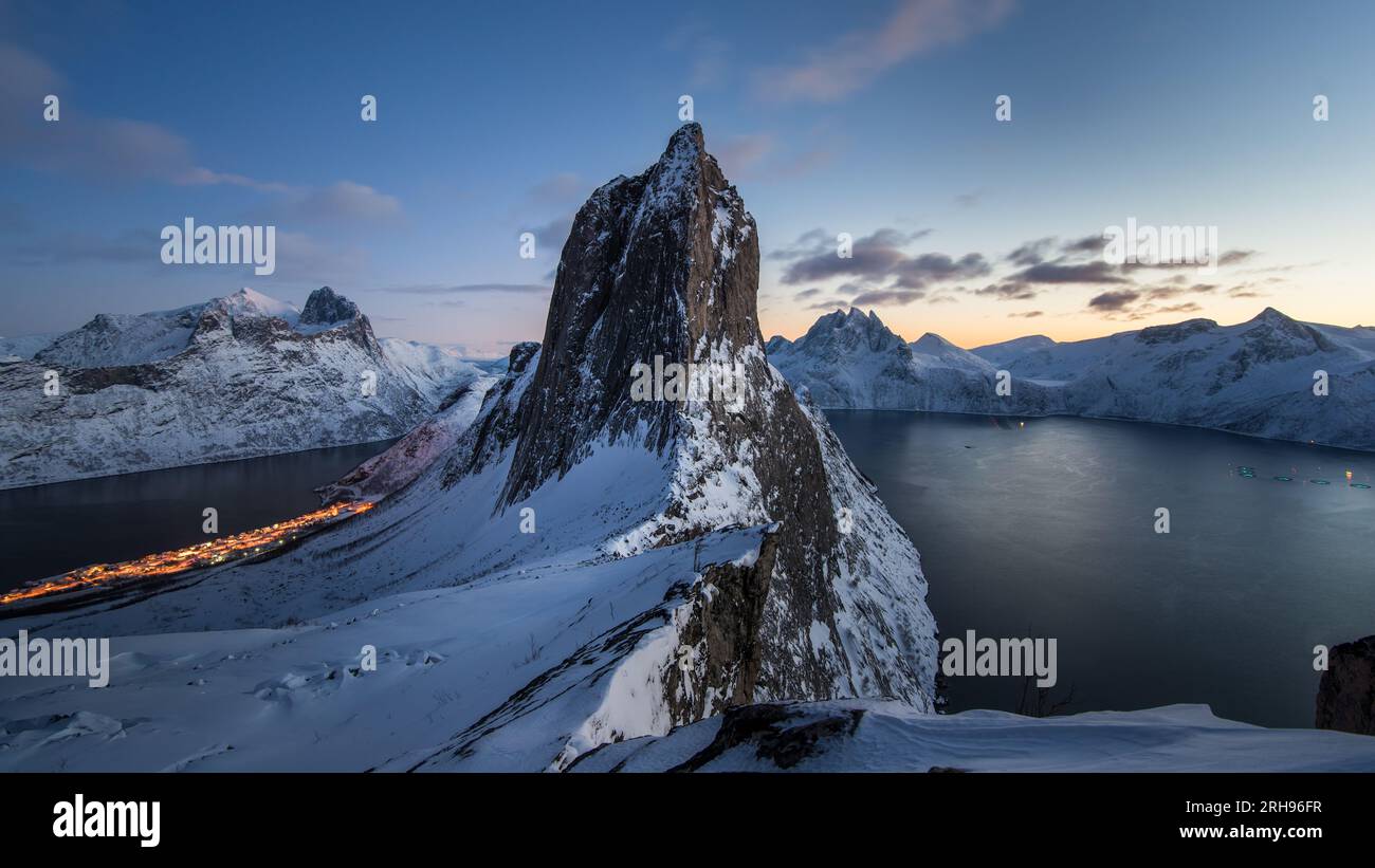 Winter evening over Segla Mountain on Senja Island in Norway Stock ...