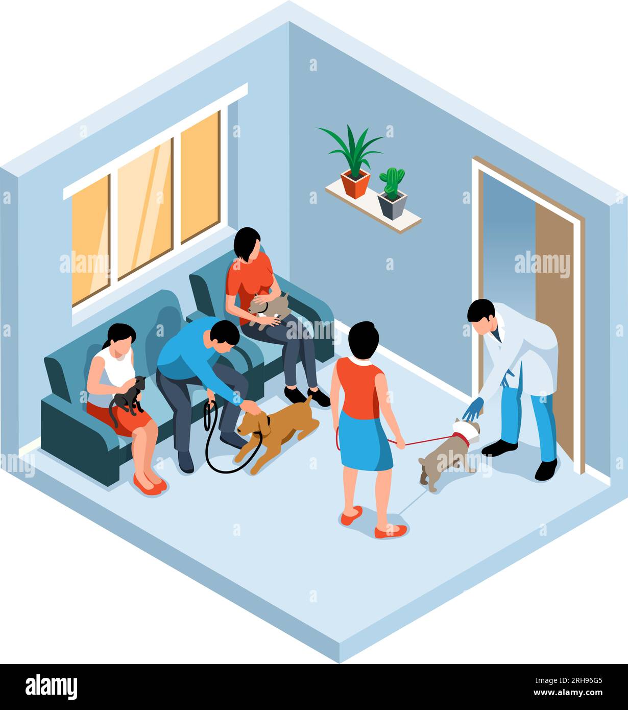 People with cats and dogs waiting in queue in veterinary clinic ...