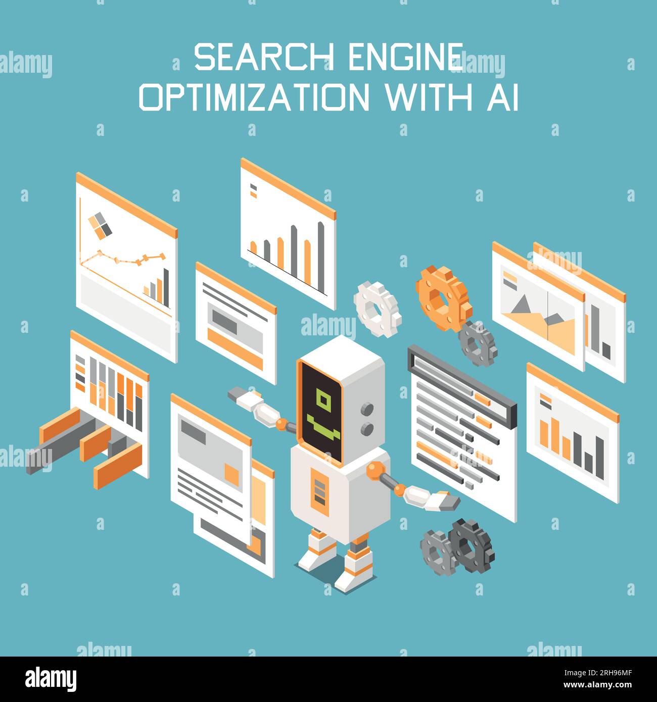 Marketing AI technologies isometric concept with search engine ... Marketing AI technologies isometric concept with search engine ...