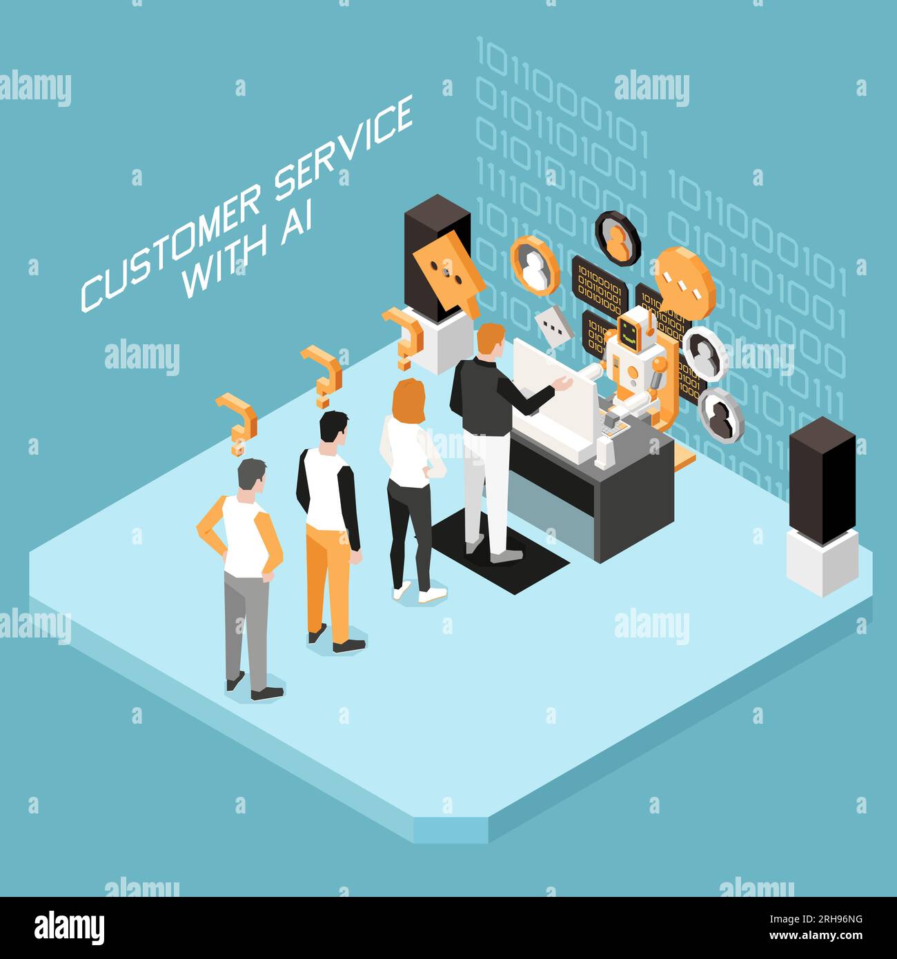 Marketing AI technologies isometric colored concept with customer ... Marketing AI technologies isometric colored concept with customer ...