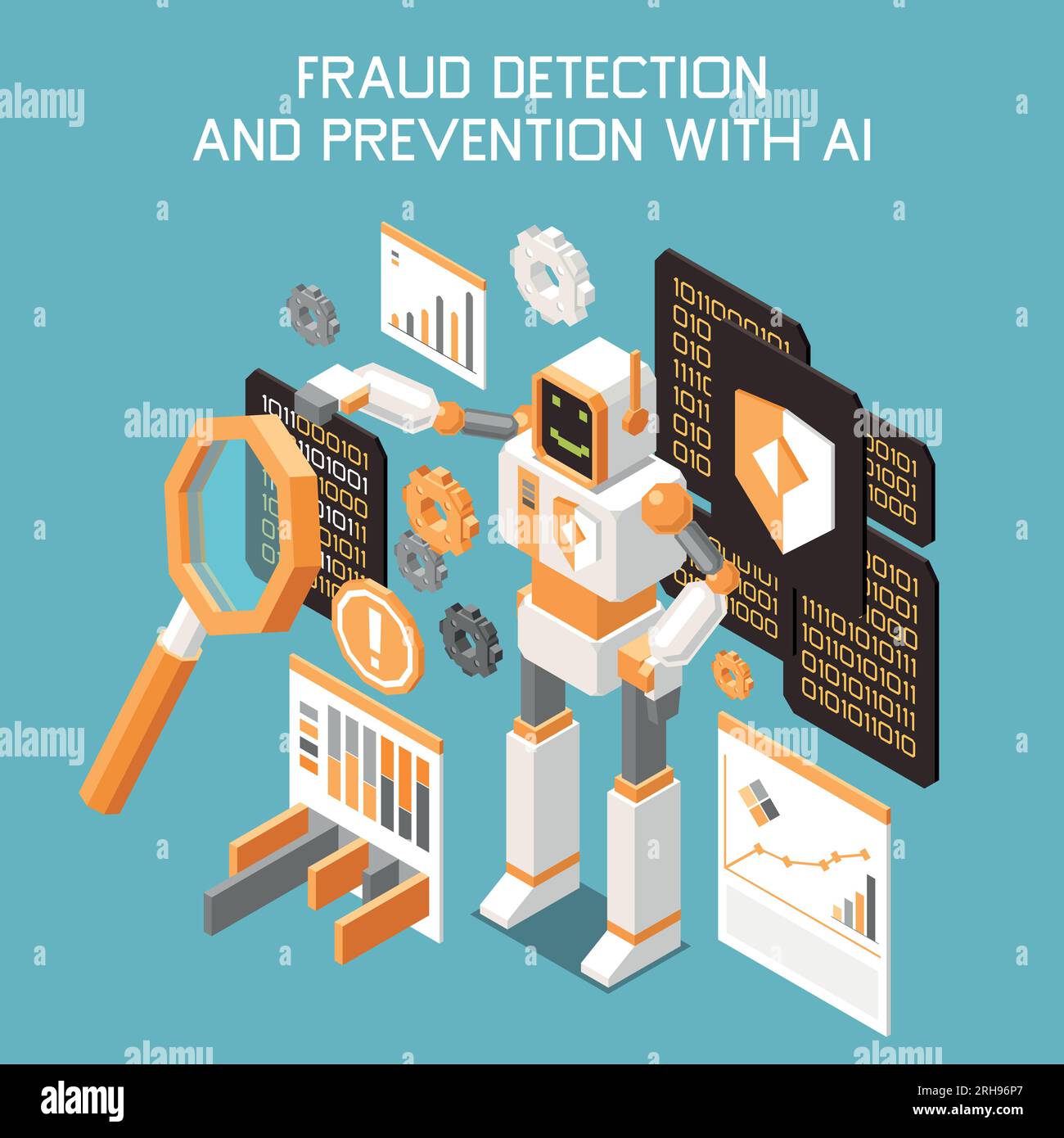 Marketing AI technologies isometric and colored concept with fraud ...