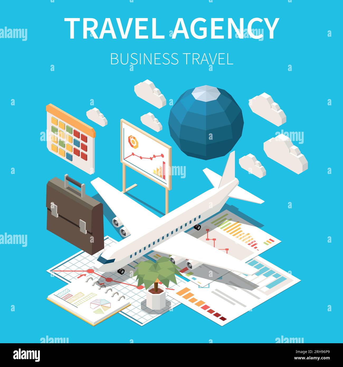 Touristic travel agency isometric colored concept with business travel ...