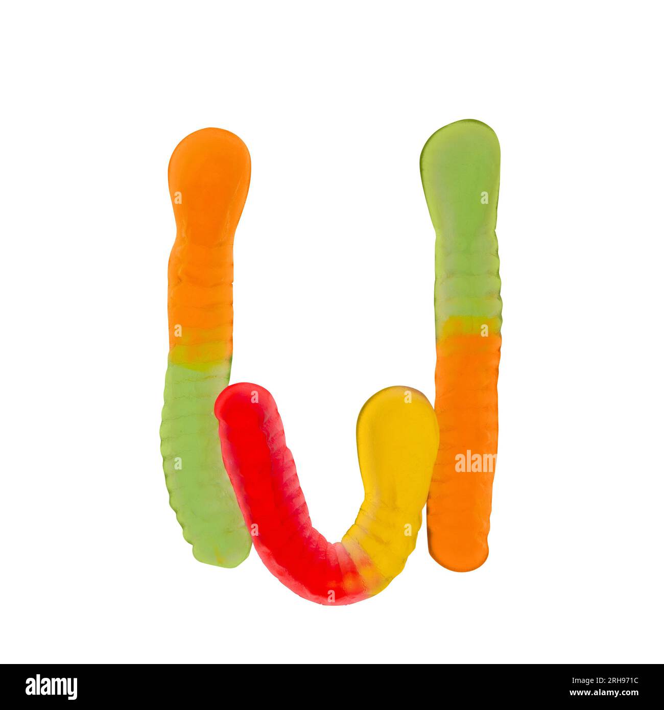 Letter U made of multicolored gummi worms and isolated on pure white ...
