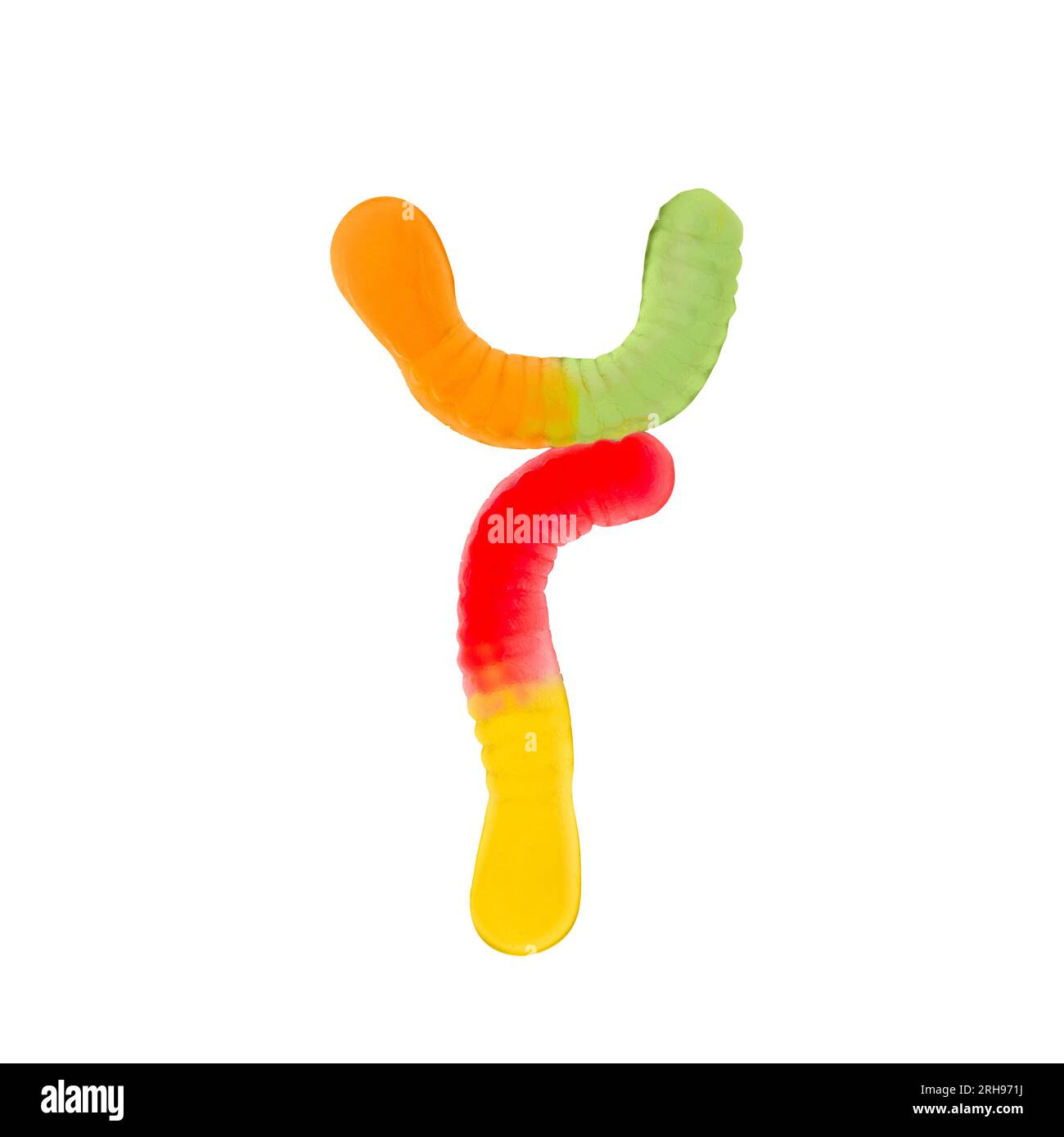 Letter Y made of multicolored gummi worms and isolated on pure white ...
