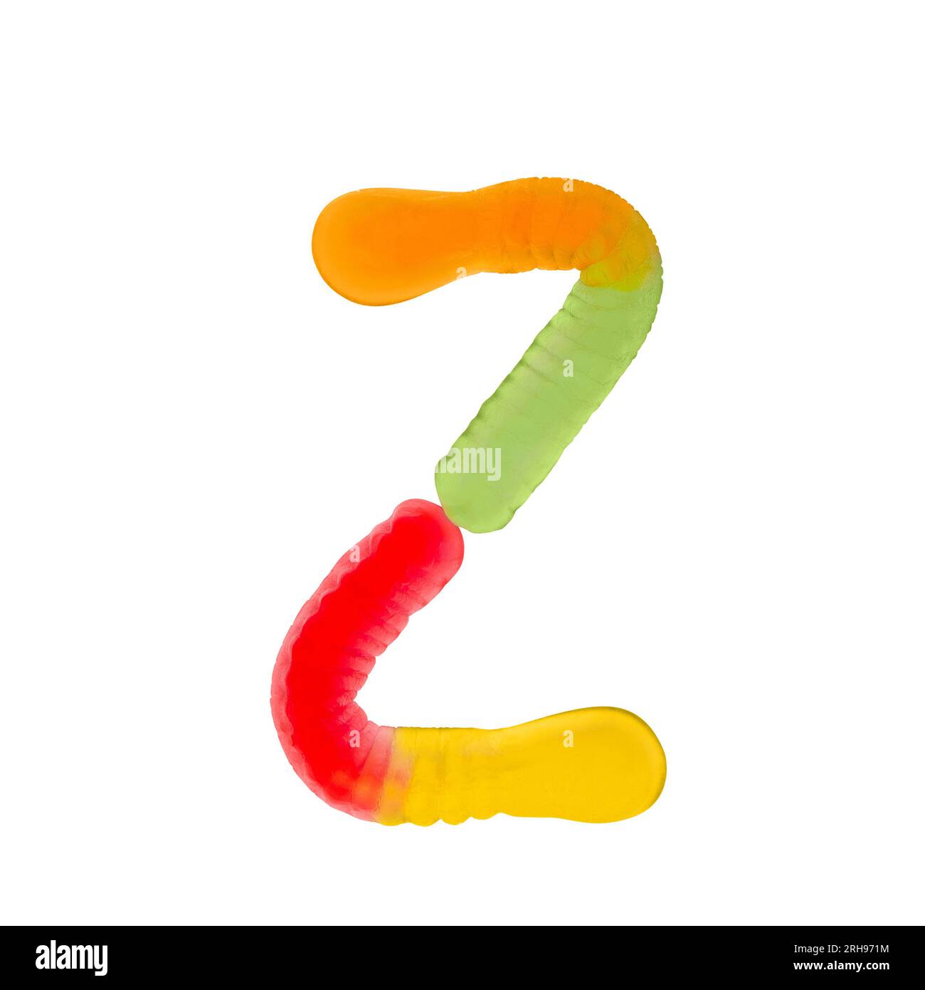 Letter Z made of multicolored gummi worms and isolated on pure white ...