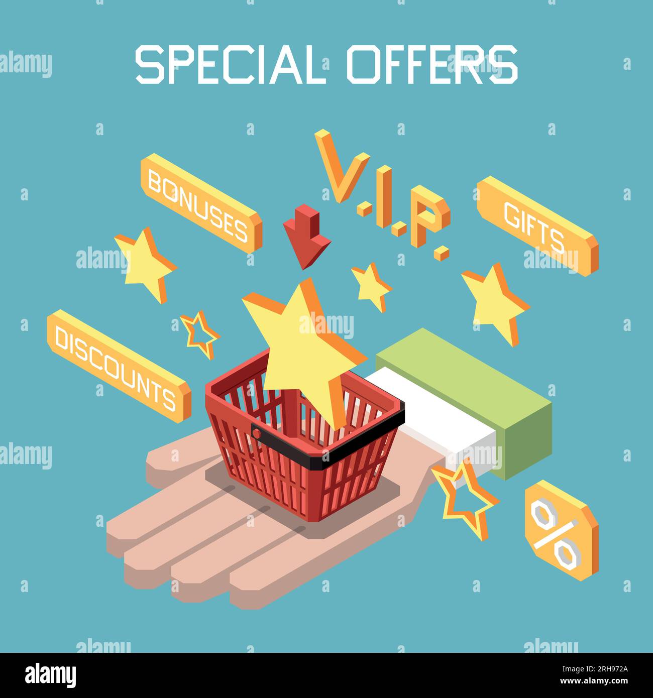 Customer loyalty bonus reward programs isometric colored composition ...