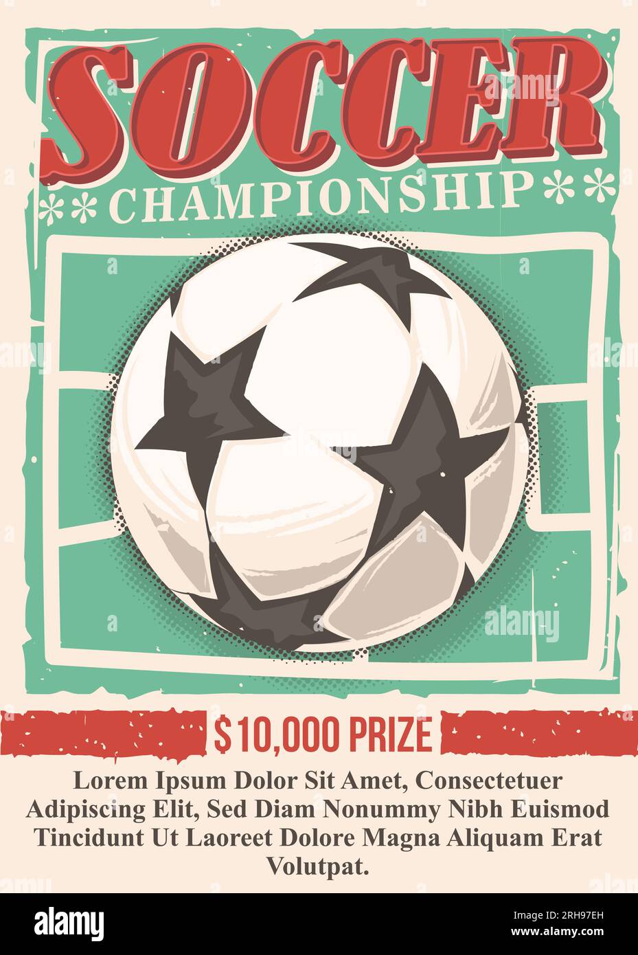 soccer ball flying above the ball field. football tournament poster ...