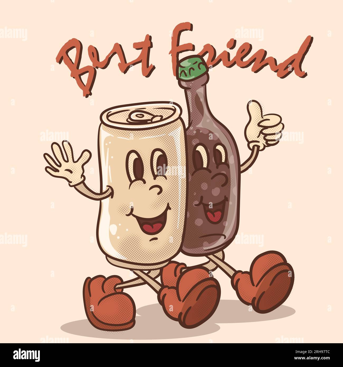 best friend concept mascot. beer bottle and can walking together. funky ...