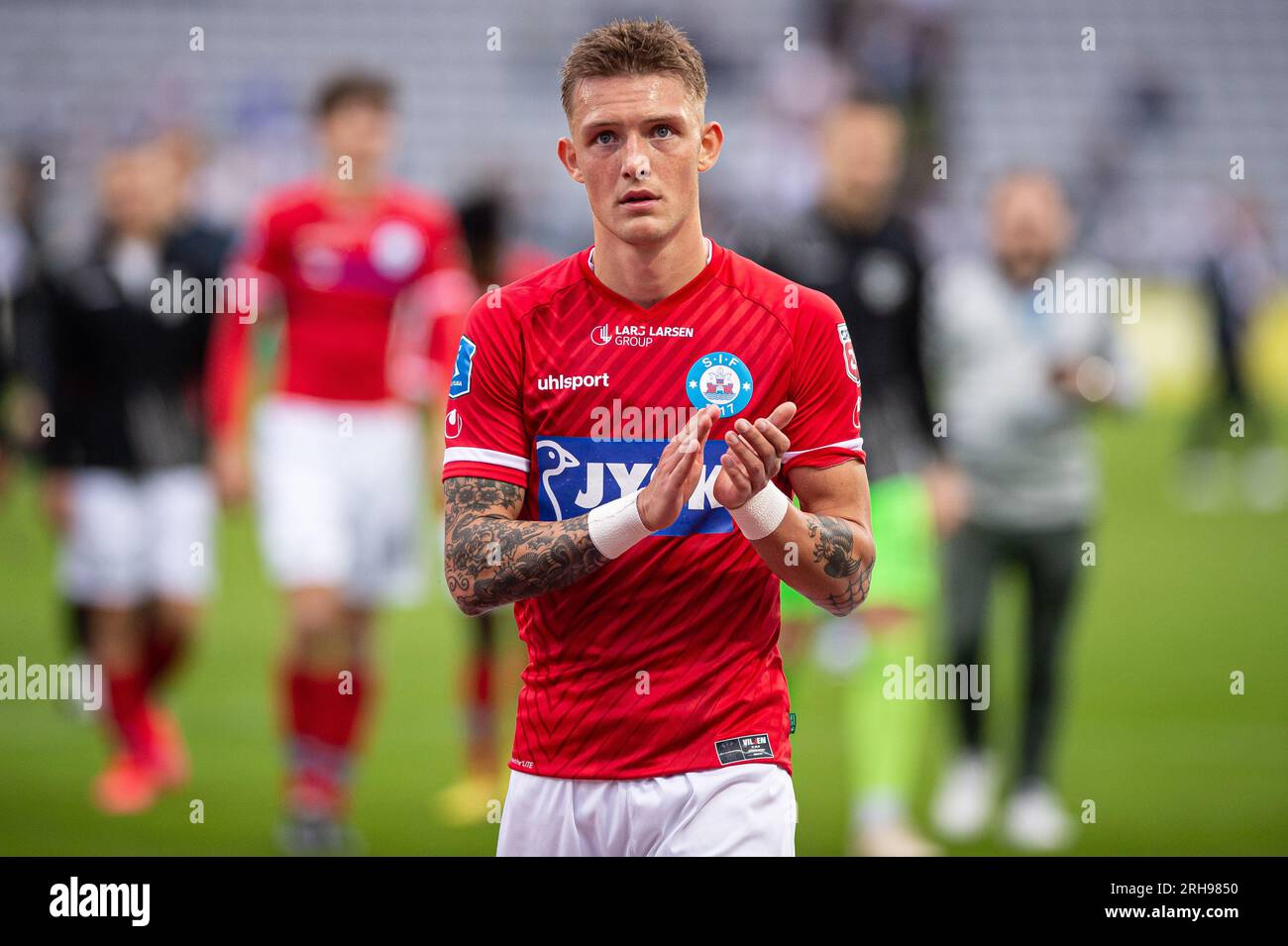 Aarhus, Denmark. 13th, August 2023. Oliver Sonne of Silkeborg IF seen ...