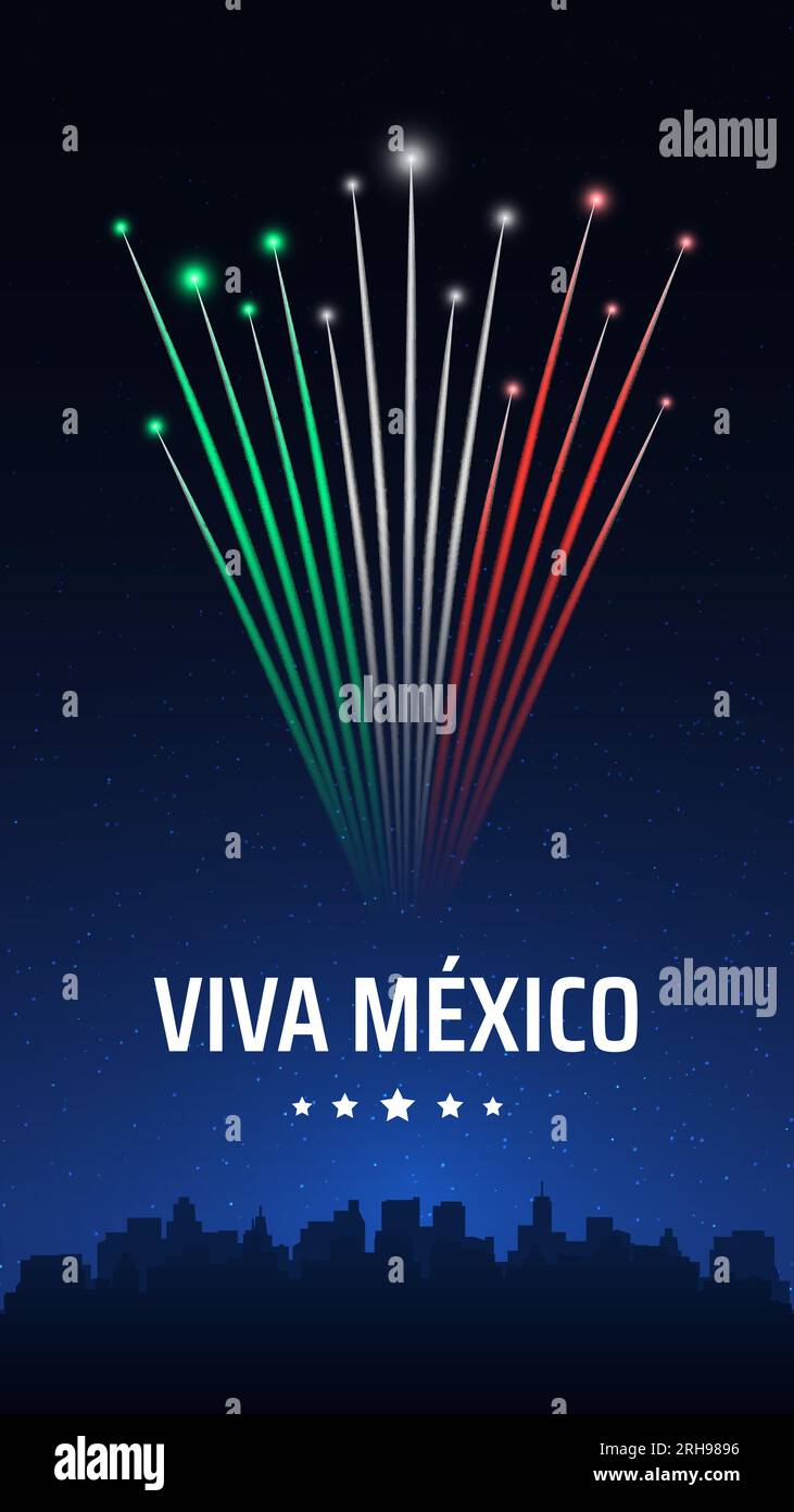 Banner september 16 mexico independence day, mexican fireworks on dark ...