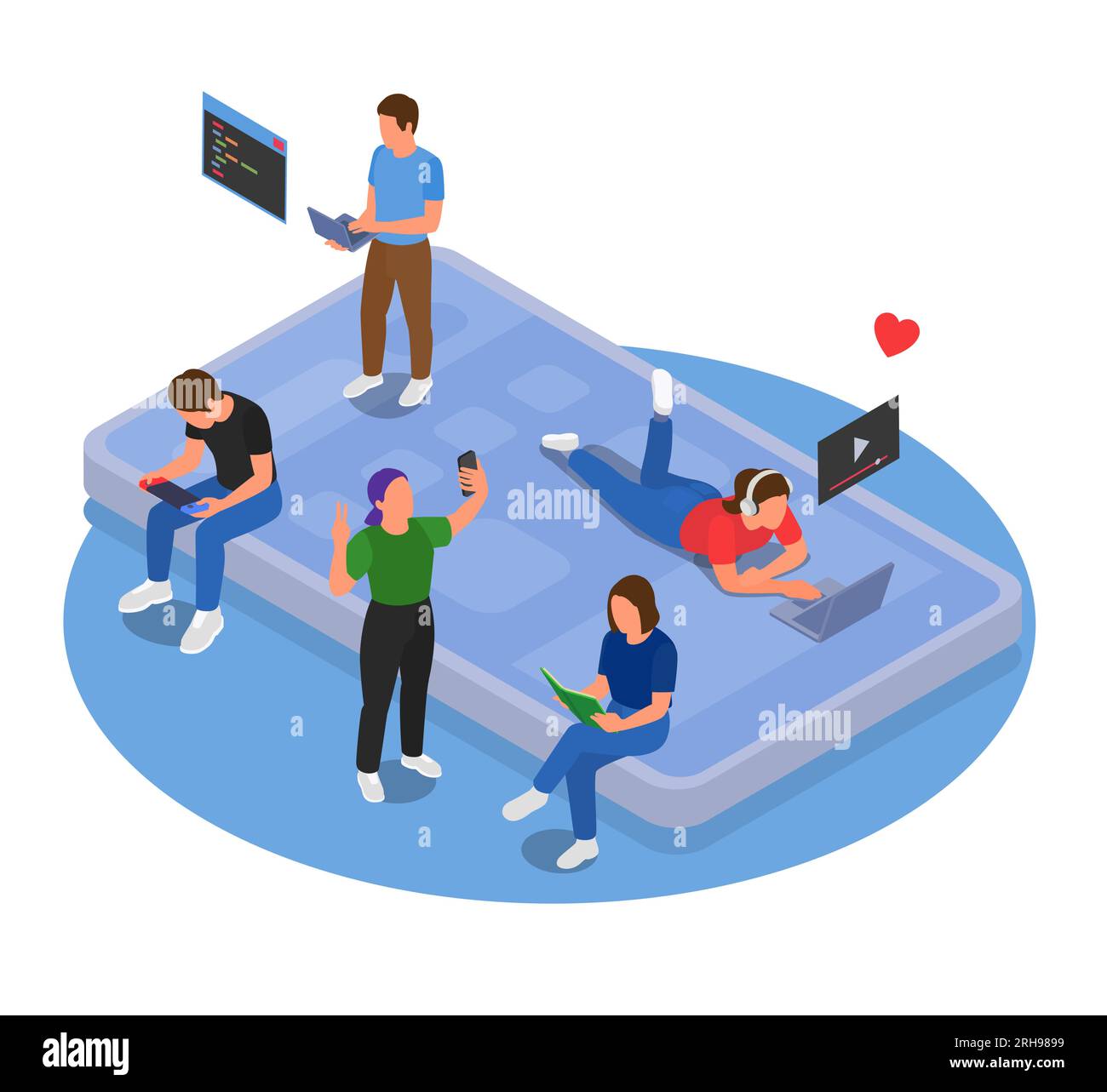 Teenagers composition with active social life symbols isometric vector ...