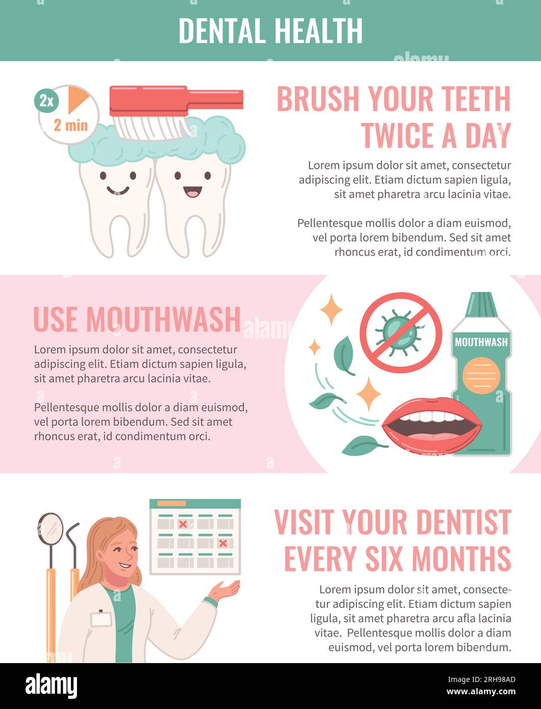 Dental health infographics flat with oral hygiene symbols vector ...