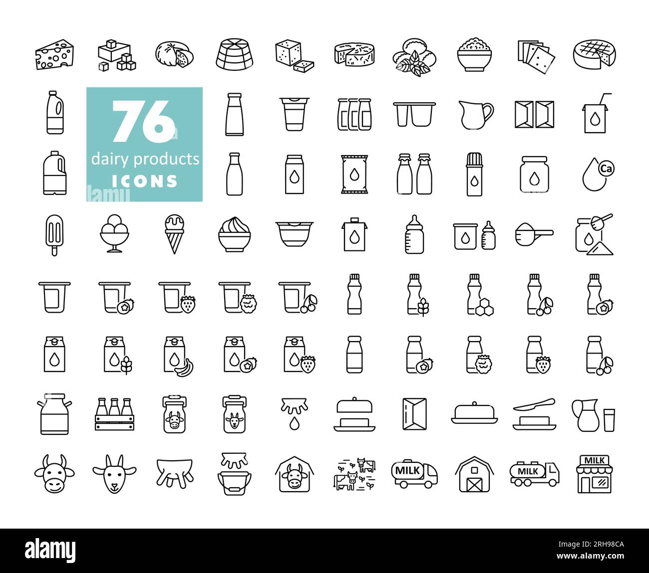 Milk, dairy products vector icon set. Graph symbol for cooking web site ...