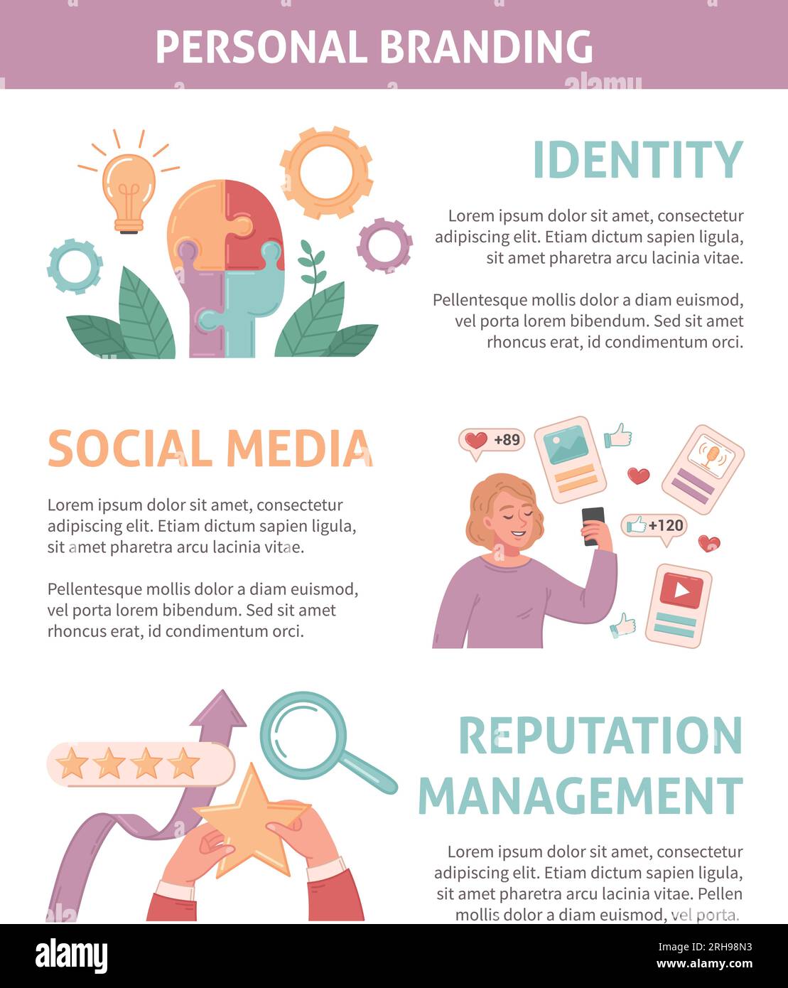 Personal branding infographics set with social media identity symbols ...