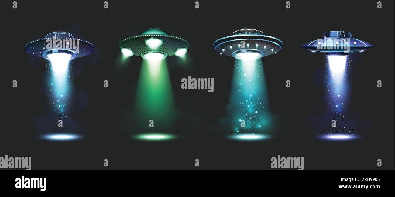 Ufo spacecrafts realistic icons set with spaceships in spotlights ...