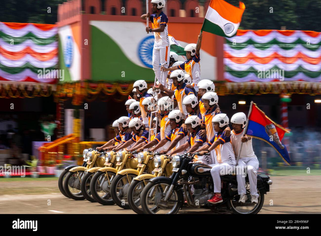 Assam Police personnel on motor cycles demonstrate their skills during ...