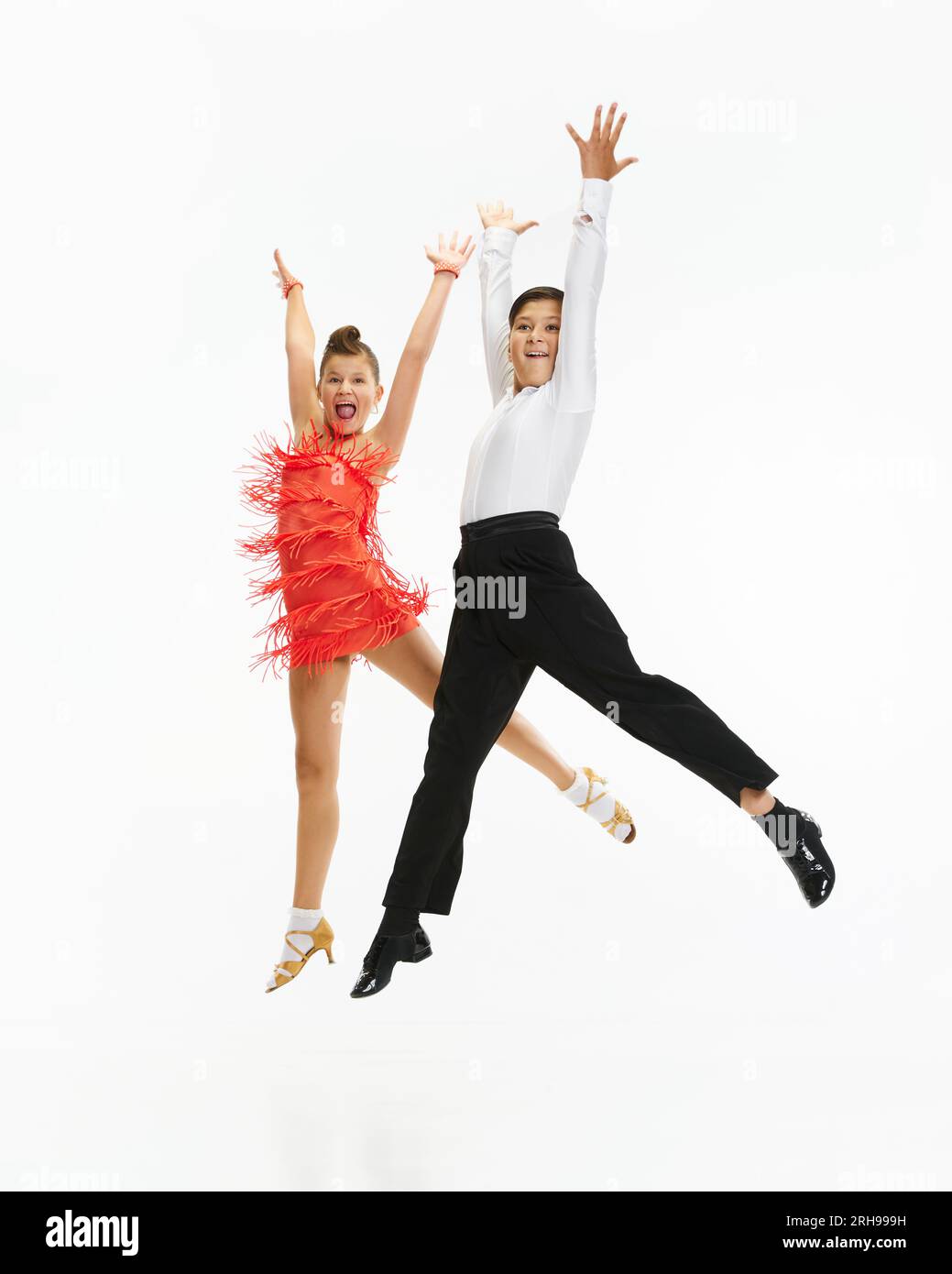 Talented, beautiful, artistic children, boy and girl in stage costumes ...