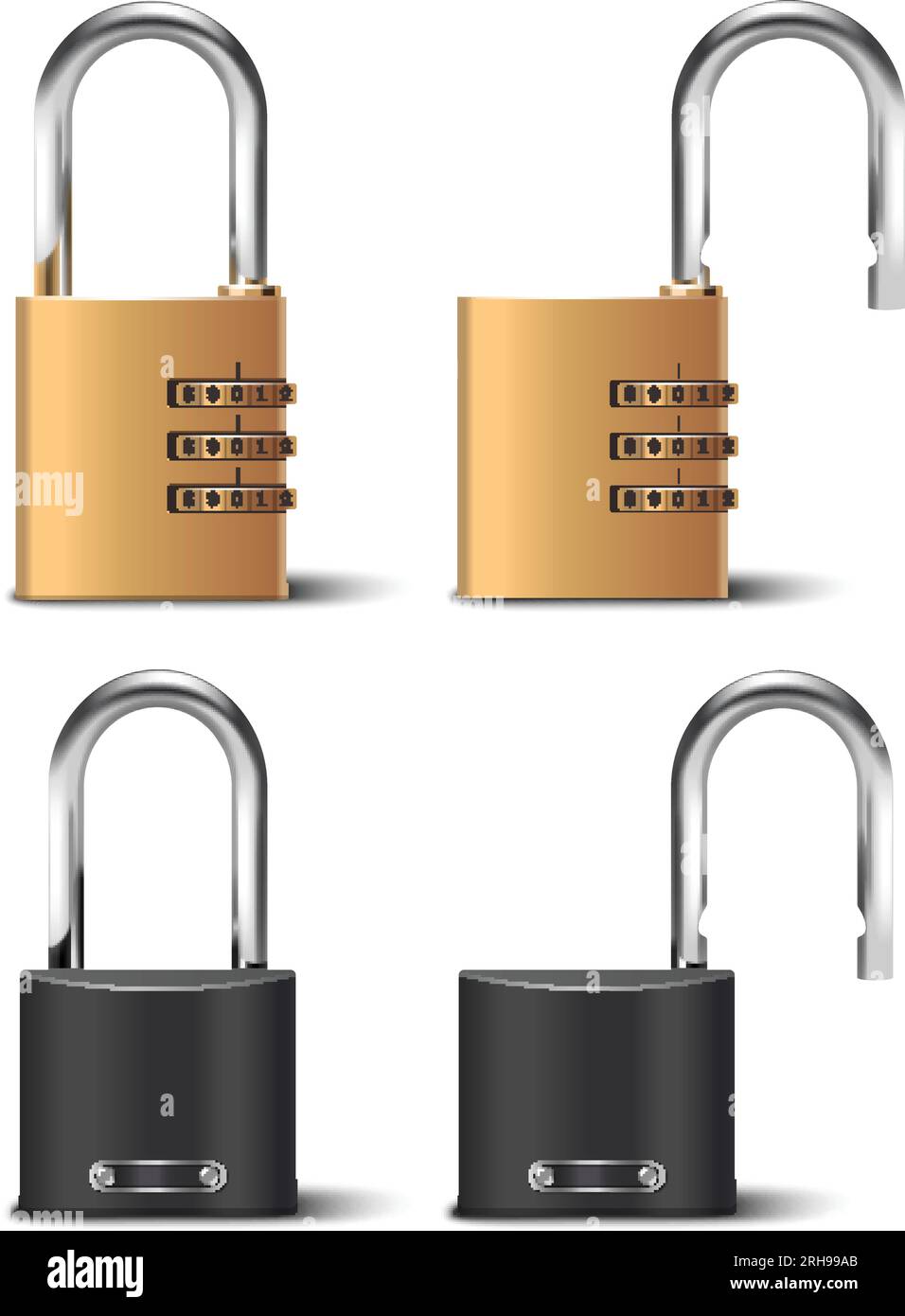 Locks And Code Padlocks Realistic Icons Set Isolated Vector Illustration Stock Vector Image