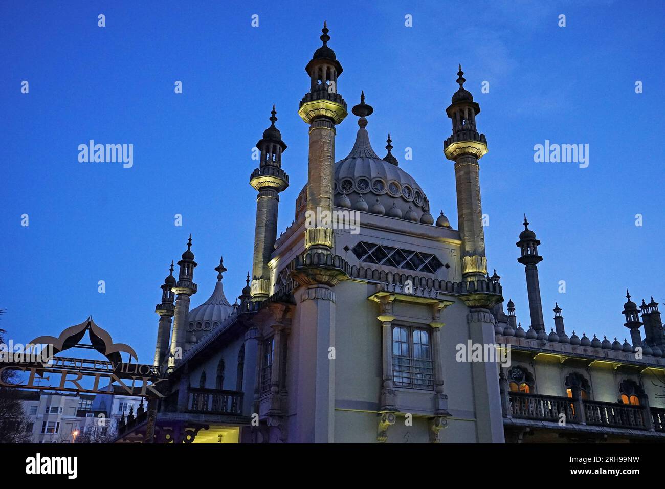 Exterior architecture and design of Royal pavilion at night, palace for ...
