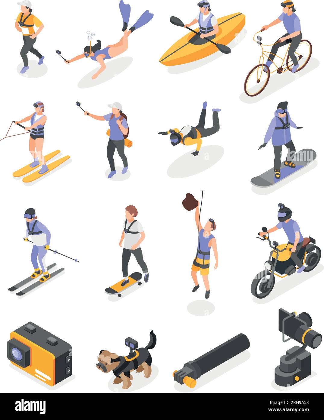 People using action camera while doing various sport activities ...