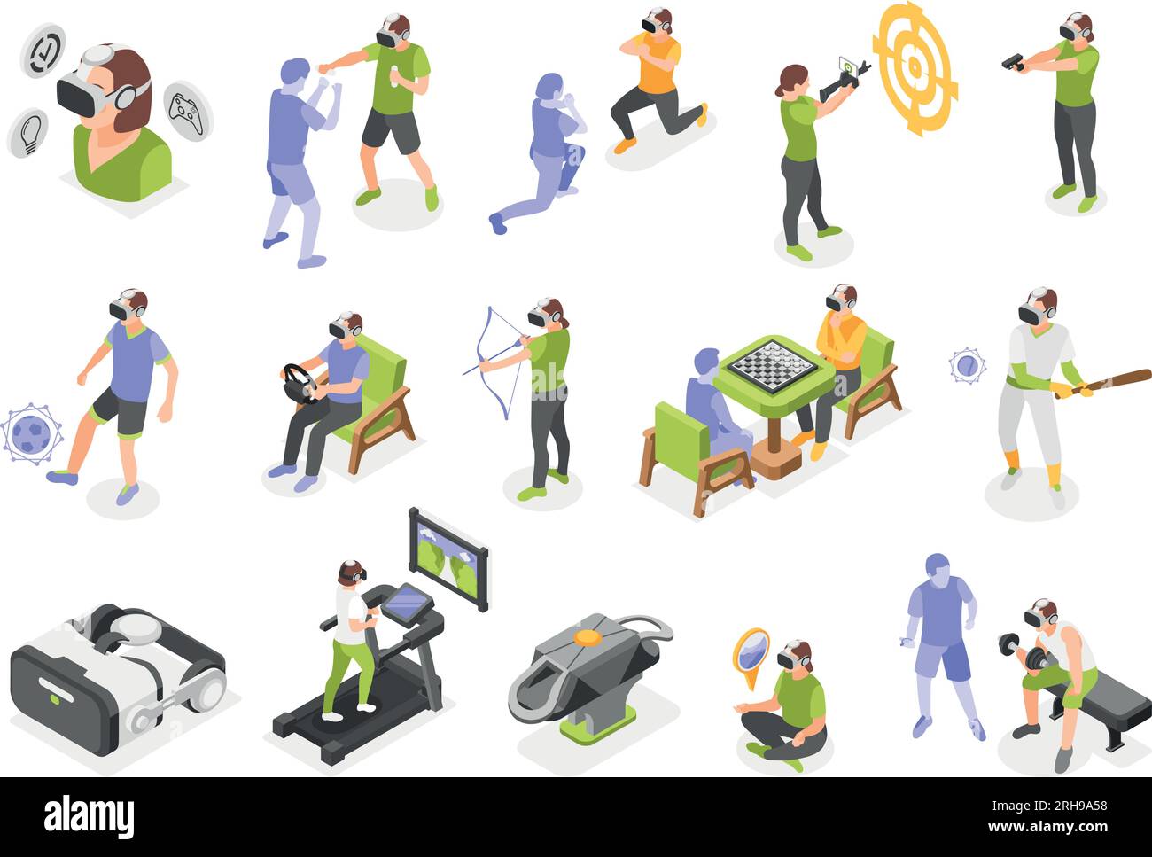 Vr gamifications sports and trainings isometric icon set wrestling ...
