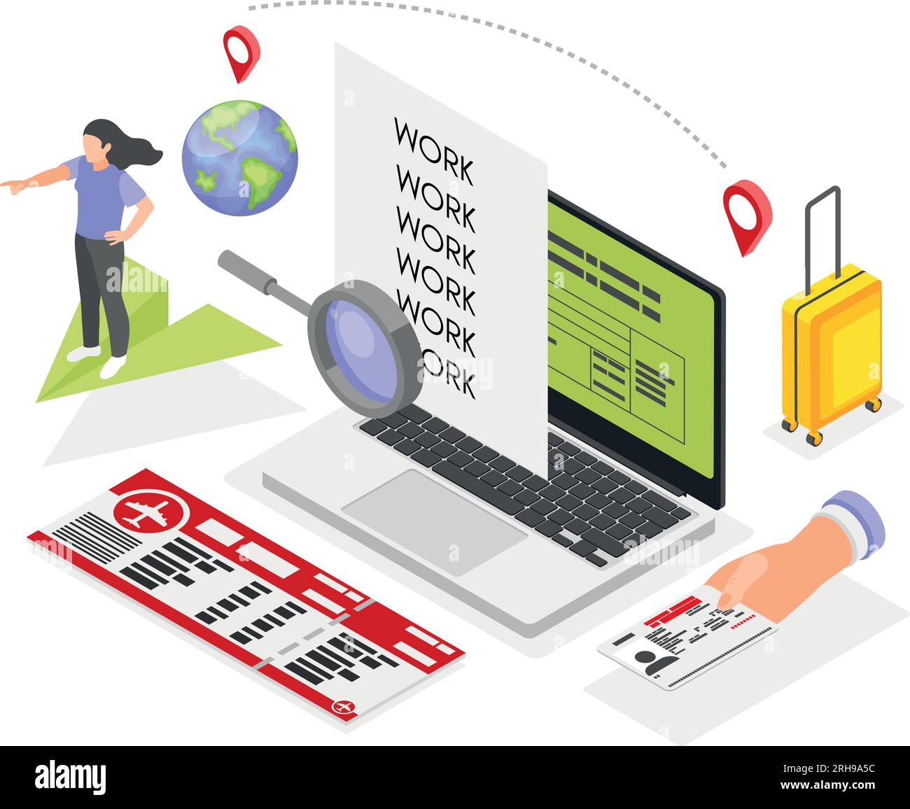 Work migration searching for job abroad isometric composition with ...