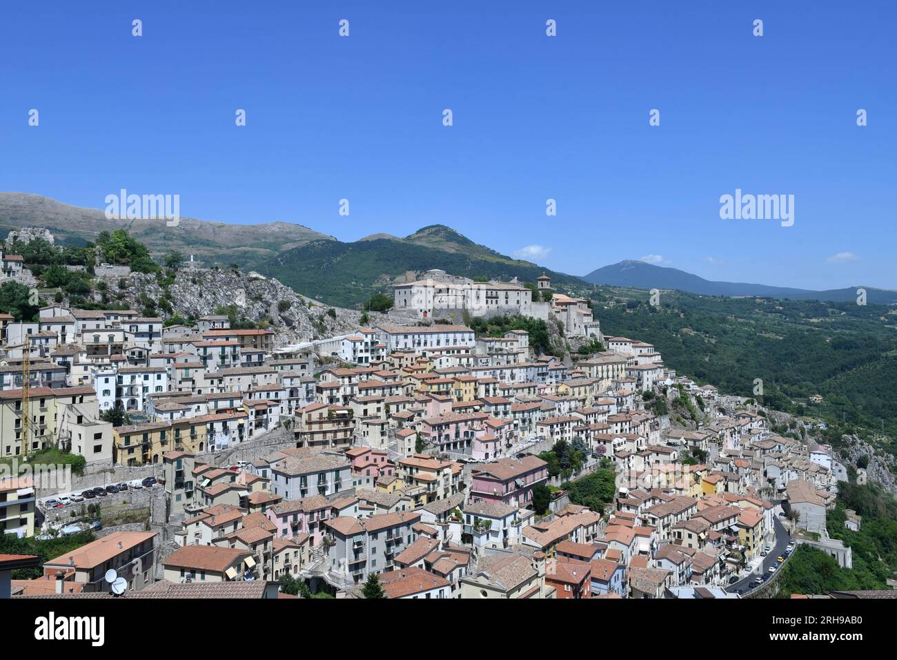 Panoramic view of Muro Lucano, an old village in the mountains of ...