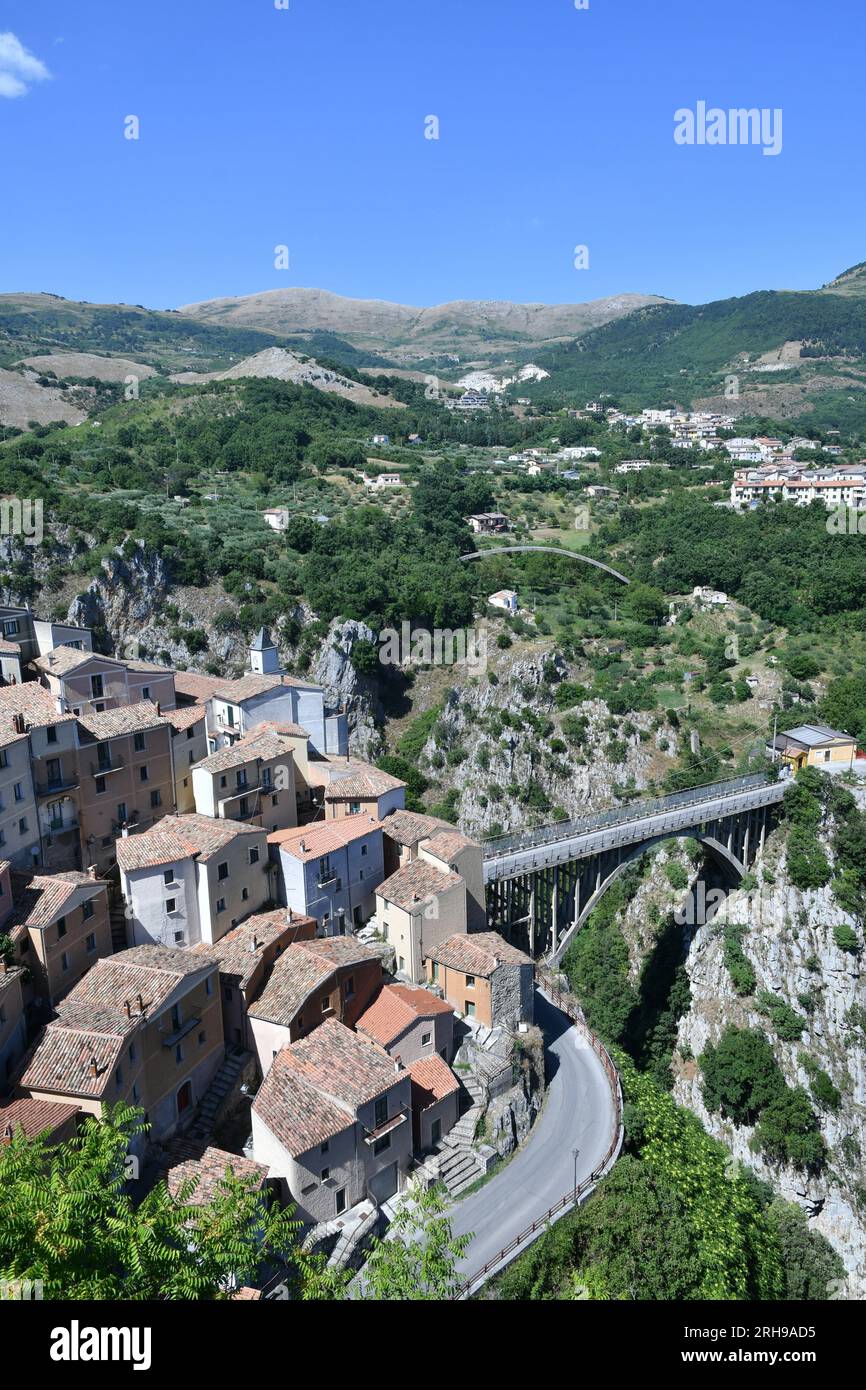 Panoramic view of Muro Lucano, an old village in the mountains of ...