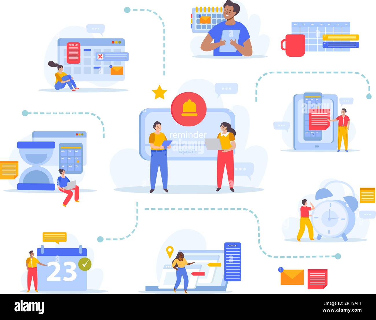 Event planning flat composition with flowchart of isolated icons ...