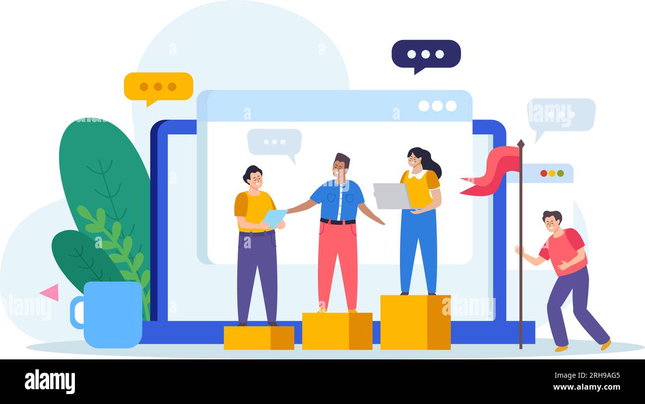 Corporate culture composition with doodle style characters of coworkers ...