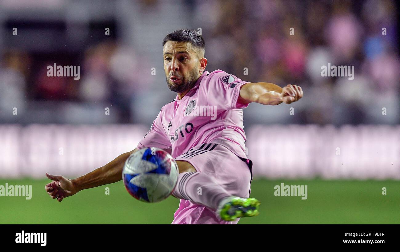 Inter Miami defender Jordi Alba takes a shot during the first half of a ...