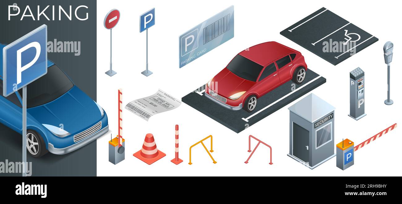 Parking realistic composition with street traffic signs coupon and ...