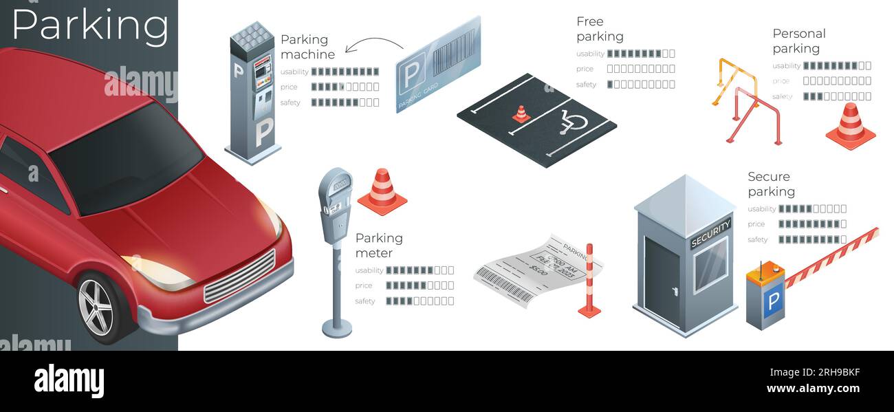Parking infographic layout with parking machine parking meter secure ...
