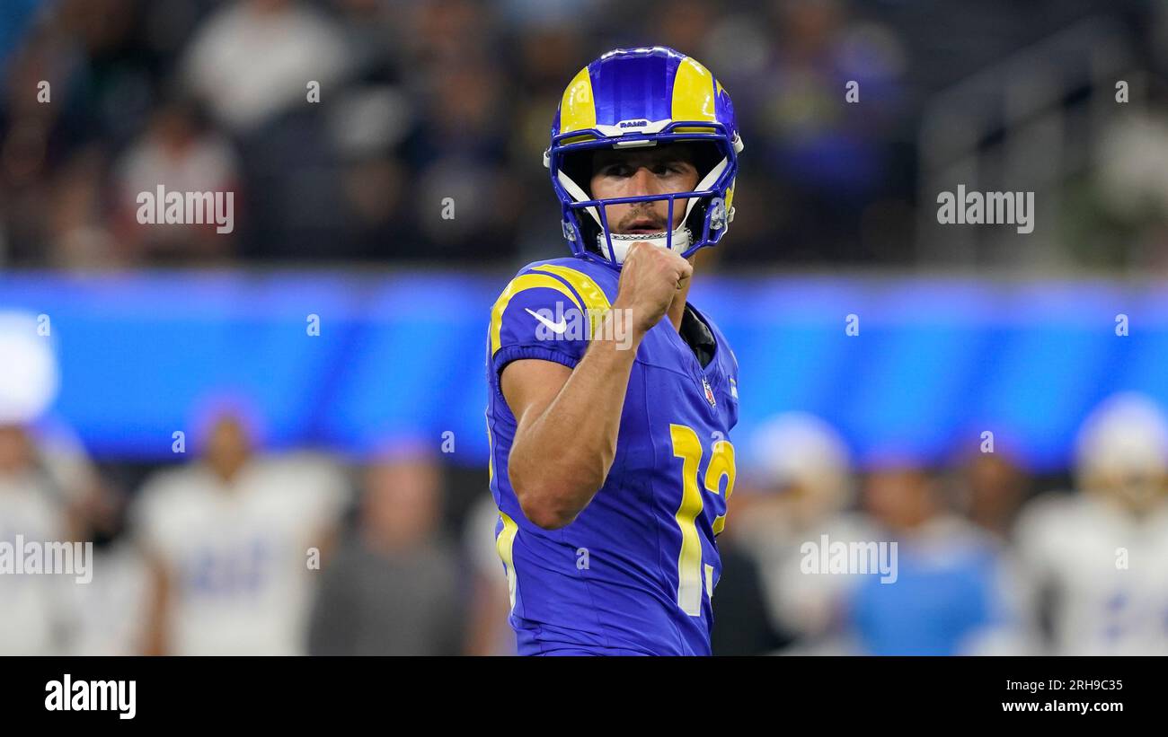 Los Angeles Rams quarterback Stetson Bennett celebrates after a ...