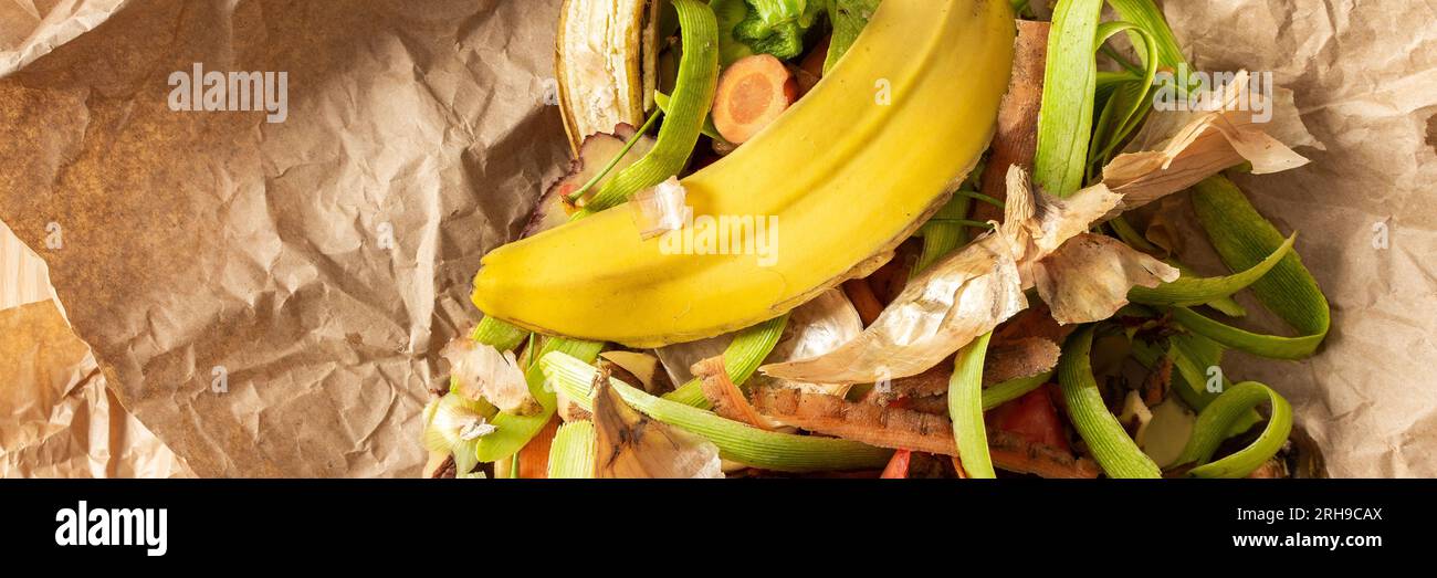 Food organic waste on eco friendly parchment paper, fruit and vegetable ...