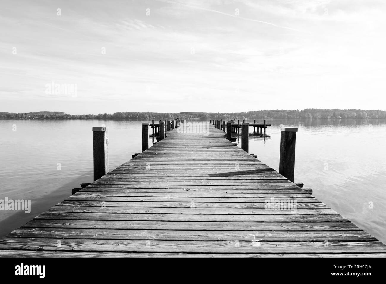 Wooden pier by the lake Black and White Stock Photos & Images - Alamy