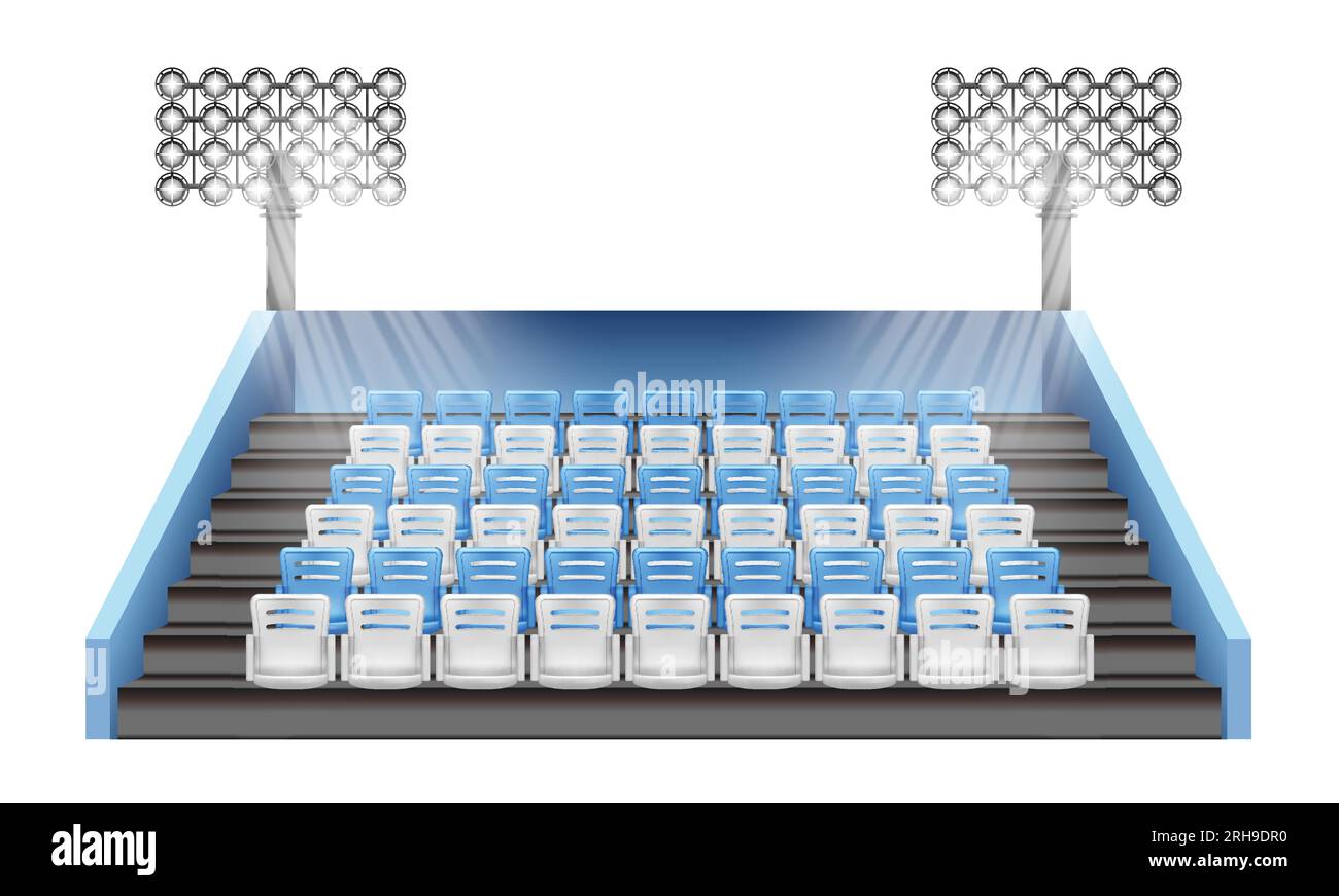 Realistic stadium tribune composition with isolated front view of arena ...
