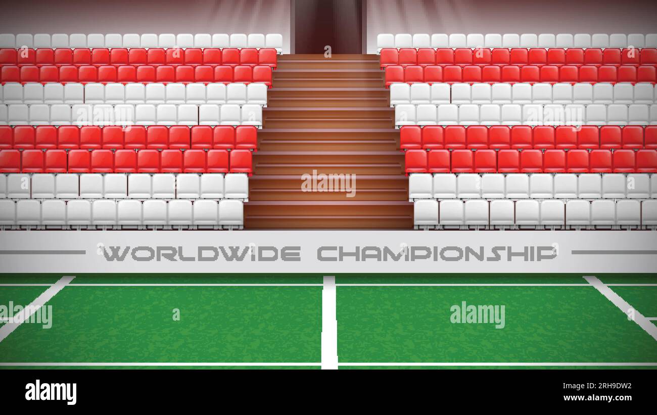 Realistic stadium tribune composition with view of green grass playing ...
