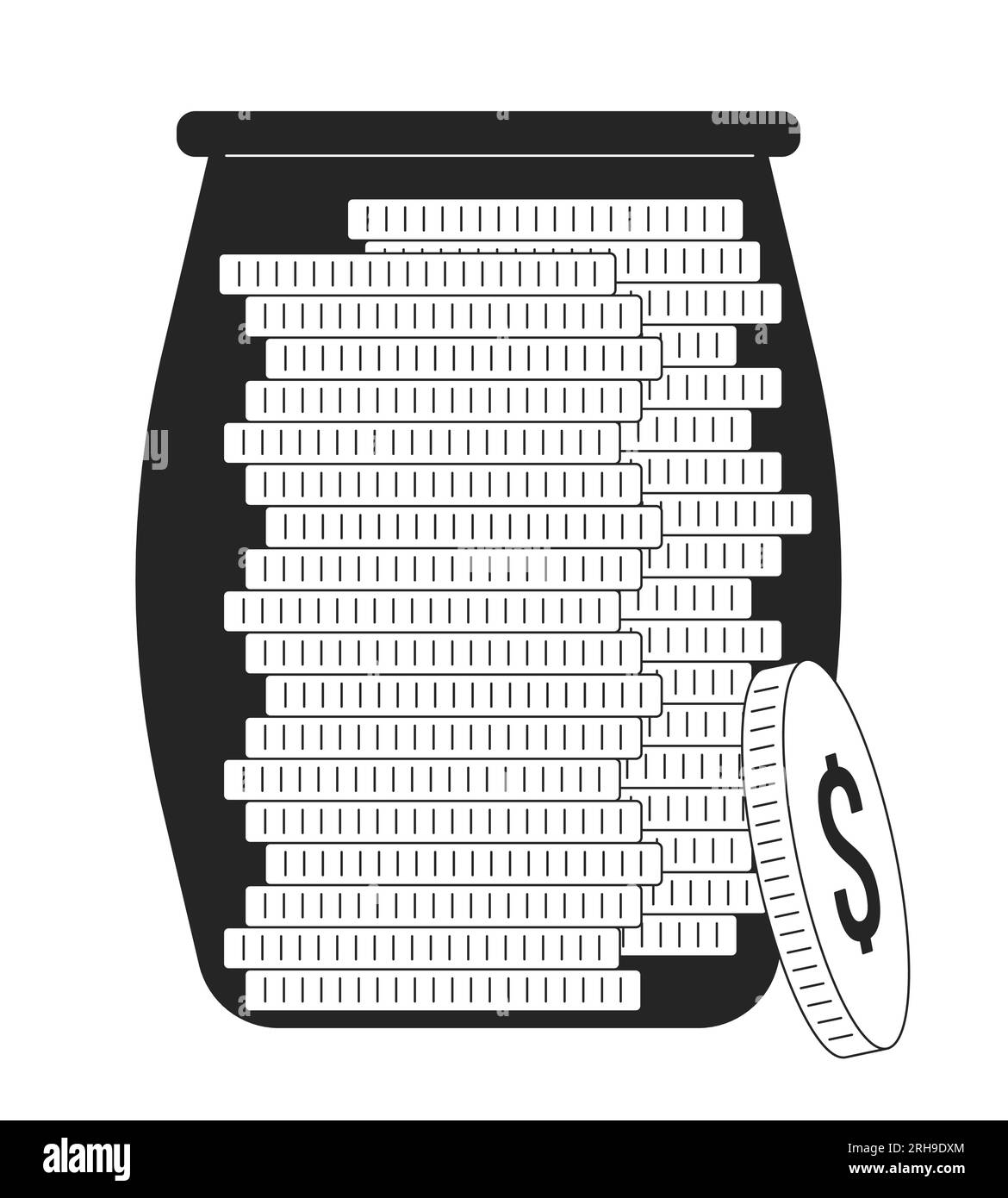 Glass jar full of coins flat monochrome isolated vector object Stock ...
