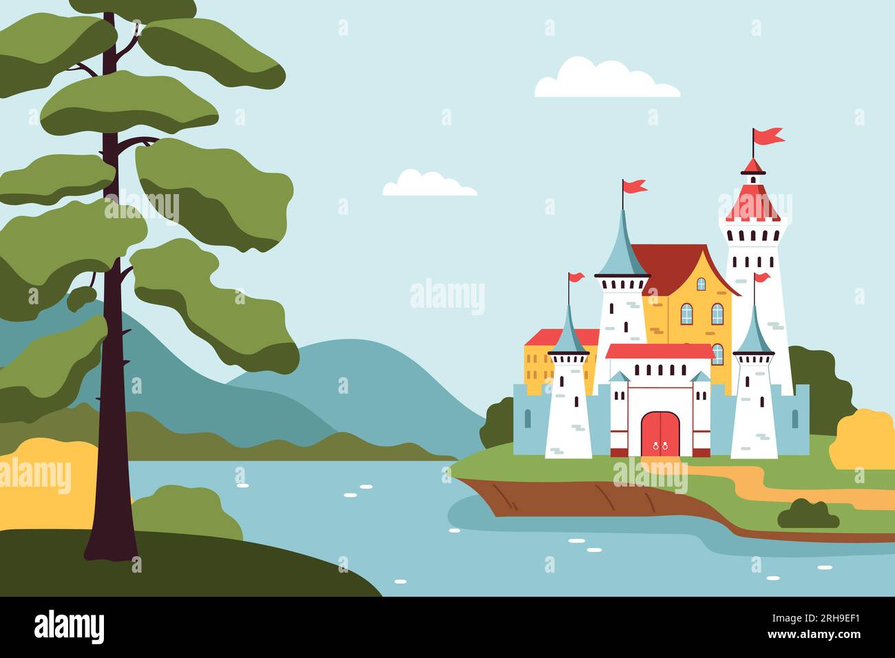 Kingdom landscape composition with outdoor scenery sky with clouds ...