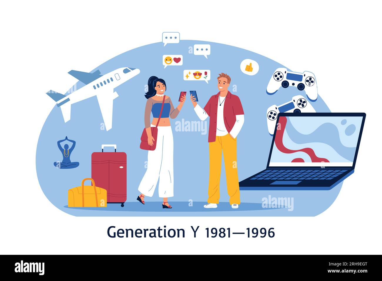 Generation y composition with text and doodle characters of man and ...