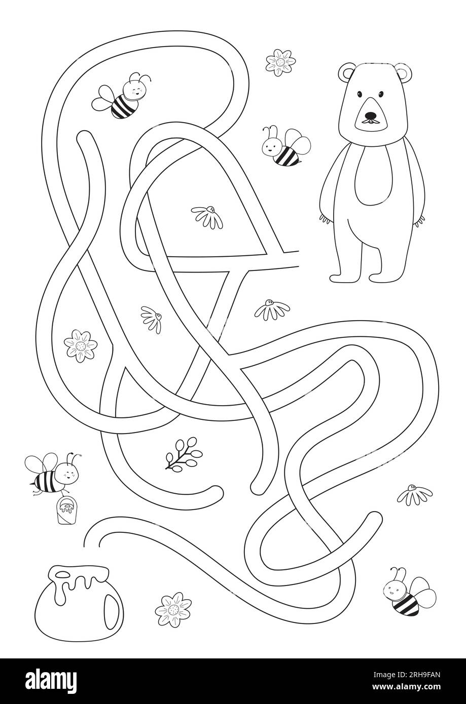 Vector maze isolated on white background. Help the bear find a pot of ...