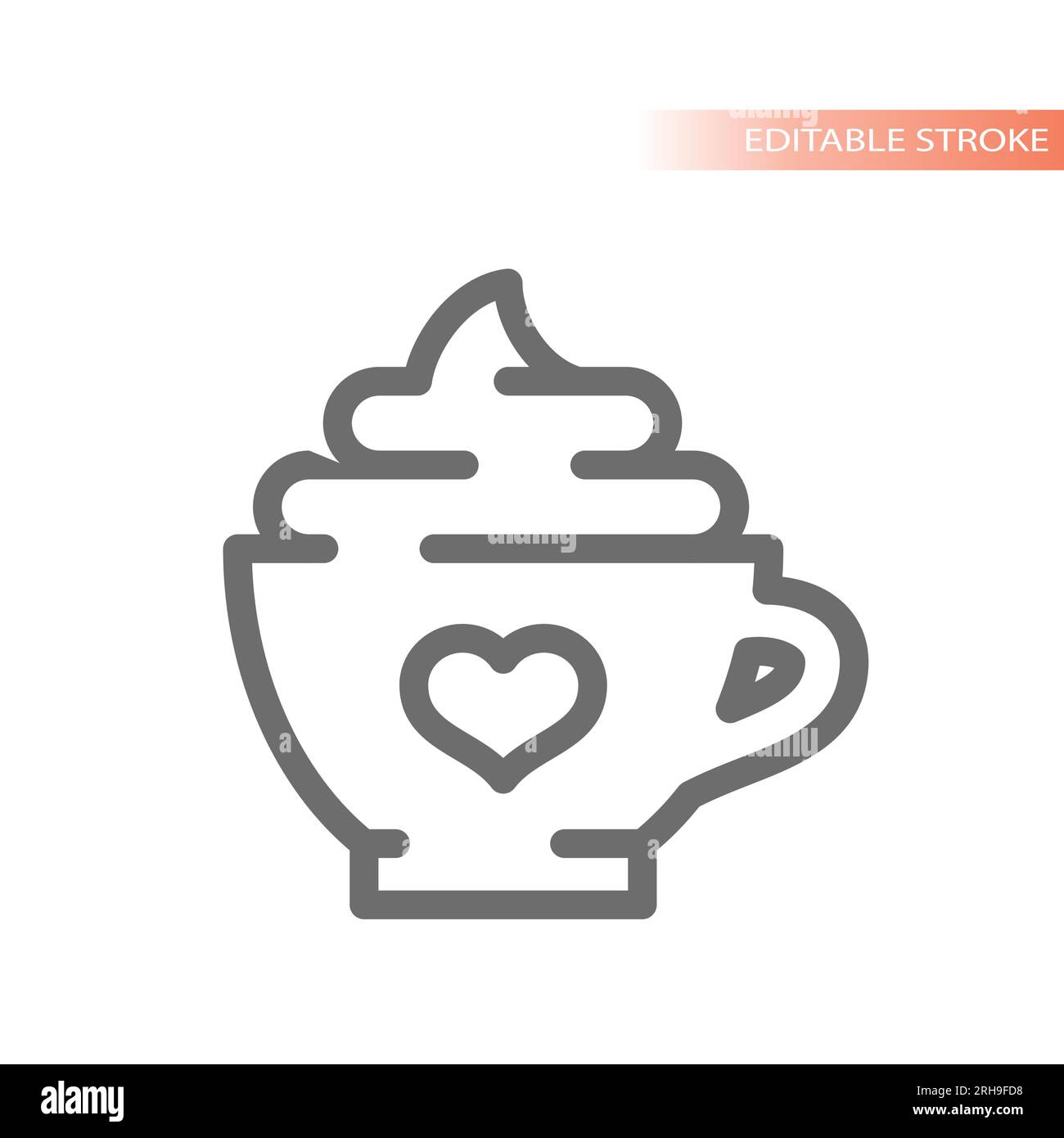 Foam coffee cup with heart line vector icon. Mocha mug outline Stock ...